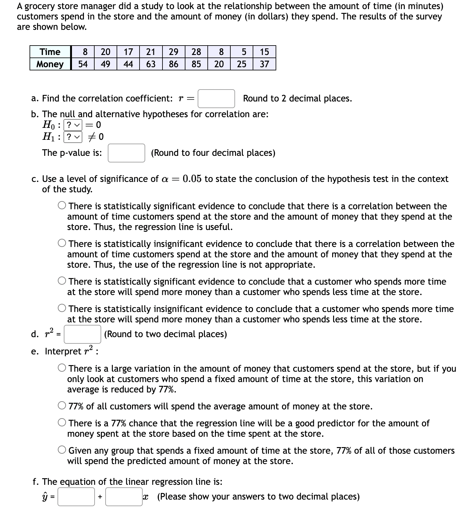 Solved A grocery store manager did a study to look at the | Chegg.com