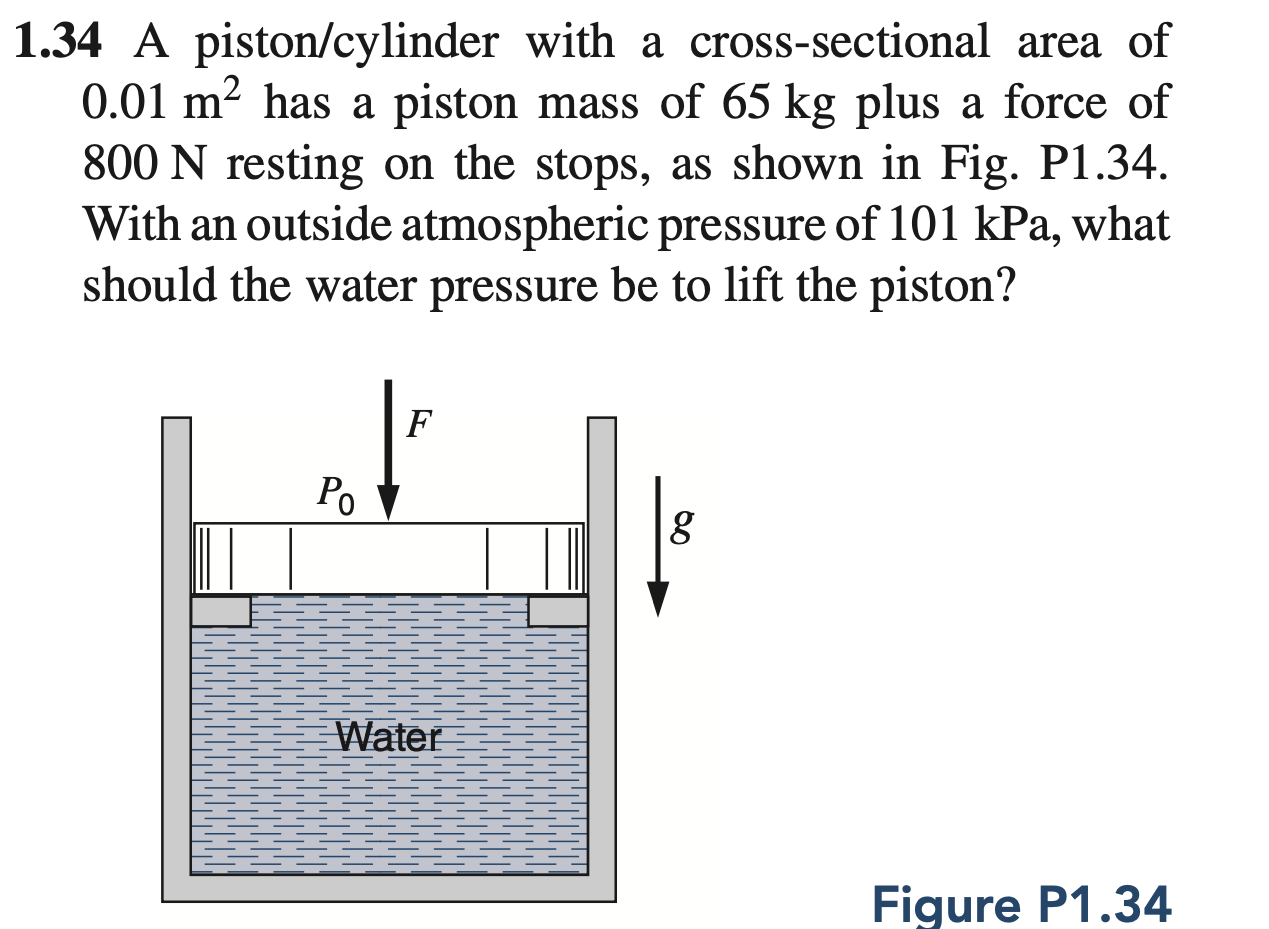 Solved 1.34 A piston/cylinder with a cross-sectional area of | Chegg.com
