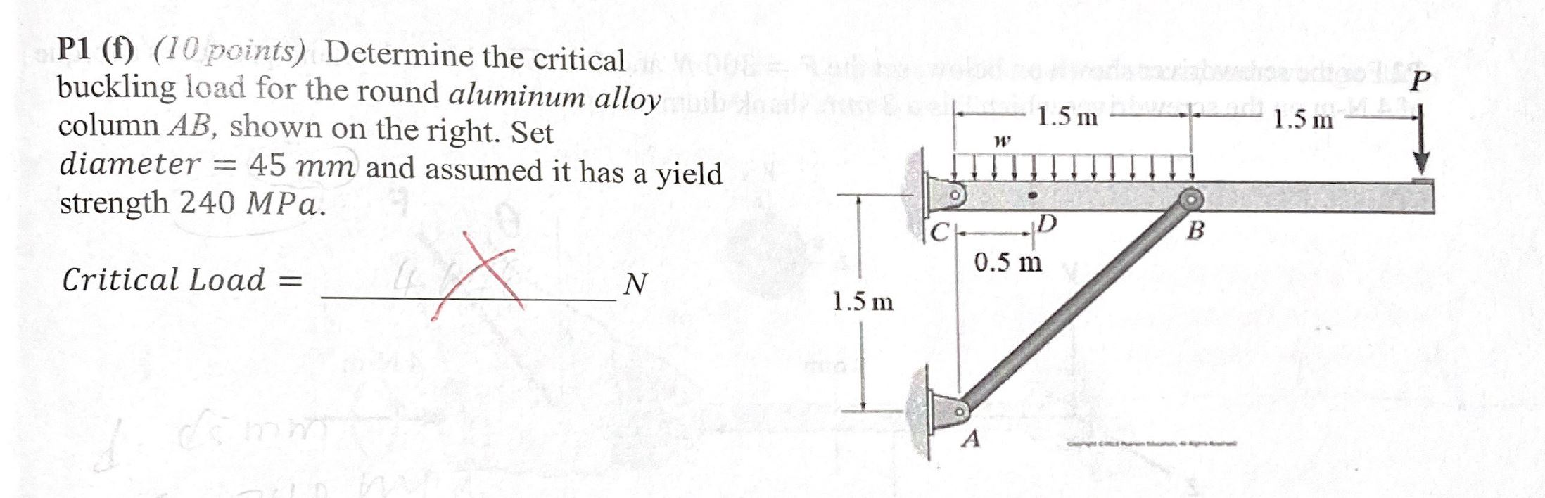 Solved P P1 (f) (10 points) Determine the critical buckling | Chegg.com