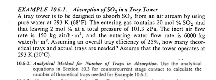 Solved Example 10 6 1 Absorption Of So In A Tray Tower A Chegg
