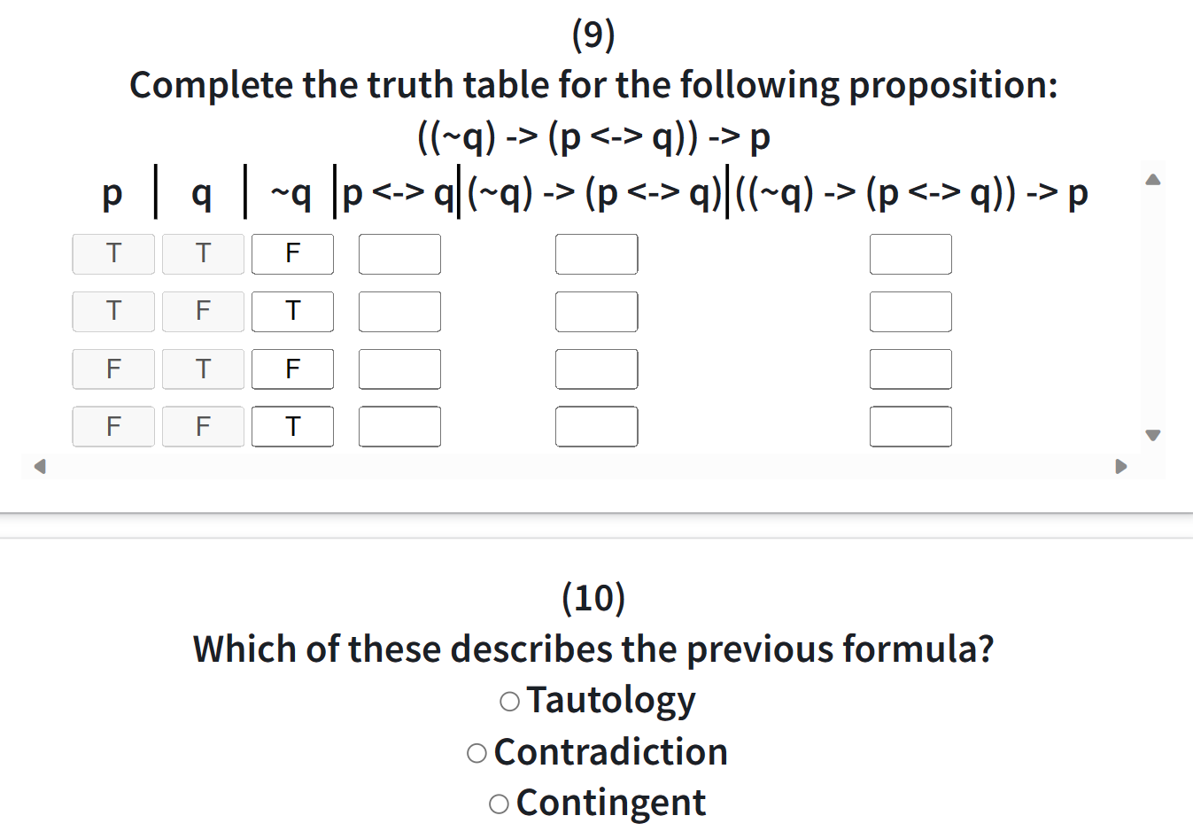 Solved (9) Complete the truth table for the following | Chegg.com