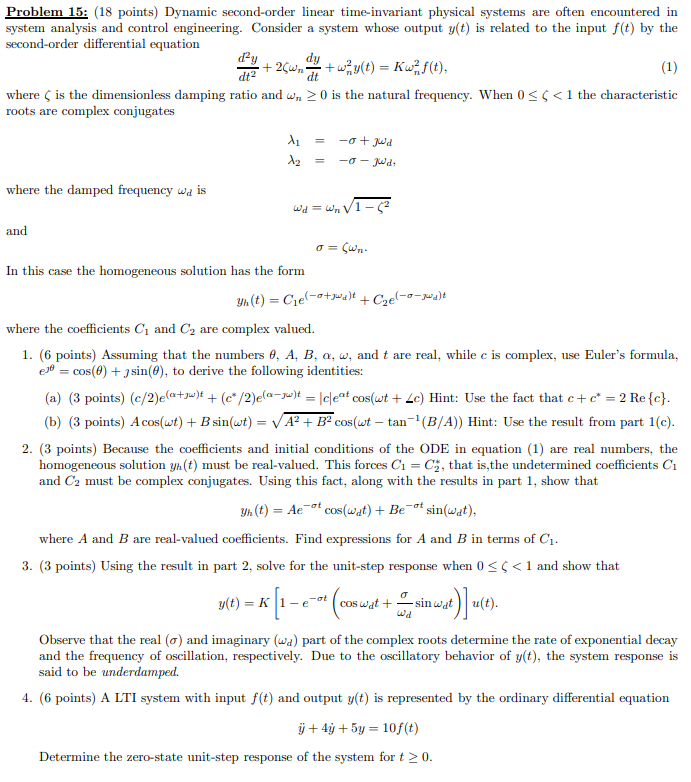 Solved Problem 15: (18 points) Dynamic second-order linear | Chegg.com