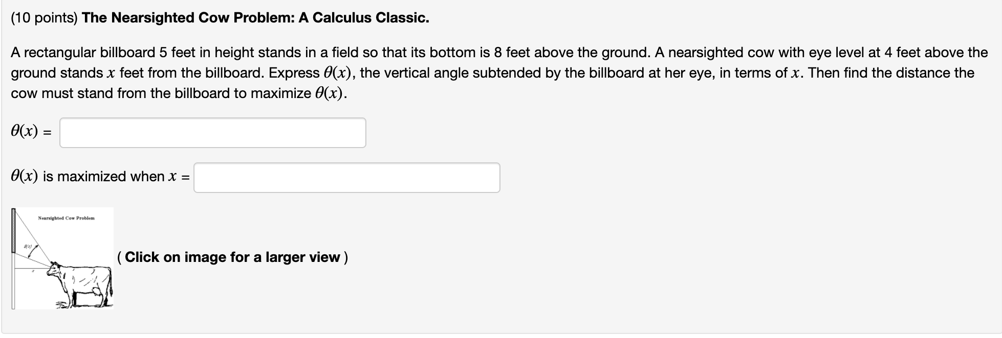 Solved (10 points) The Nearsighted Cow Problem: A Calculus | Chegg.com