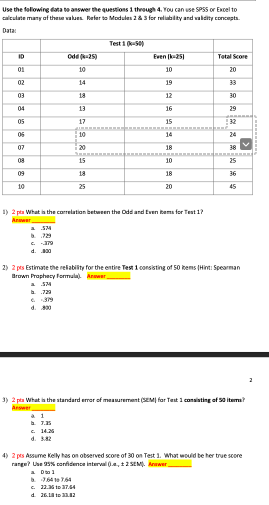 Use the following dara to asswer the questions 1 | Chegg.com