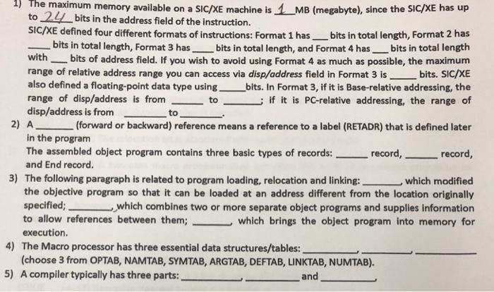 Solved 1) The maximum memory available on a SIC/XE machine | Chegg.com