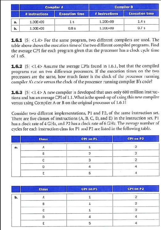 Compiler A # Instructions Execution time Compiler B # | Chegg.com