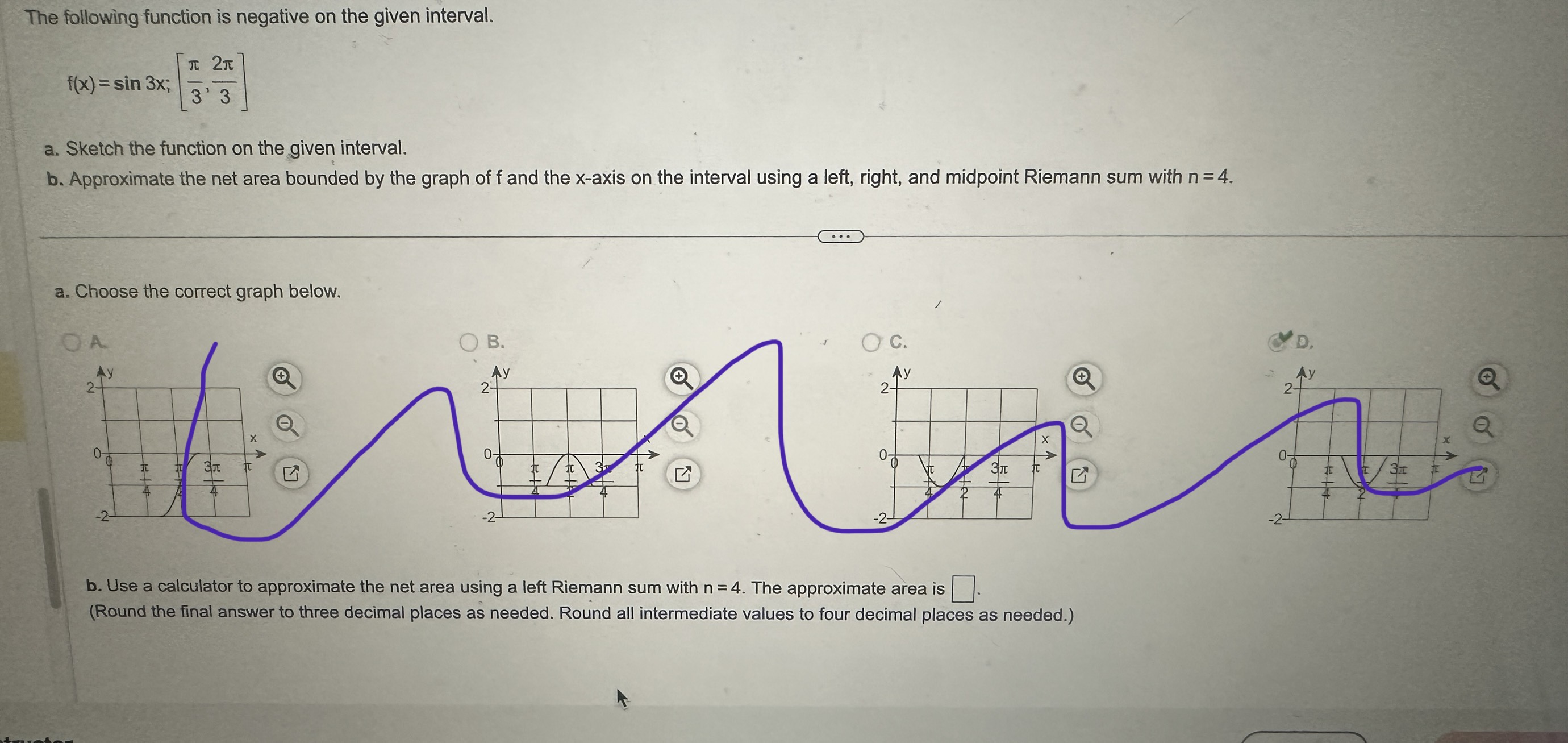 Solved The following function is negative on the given | Chegg.com