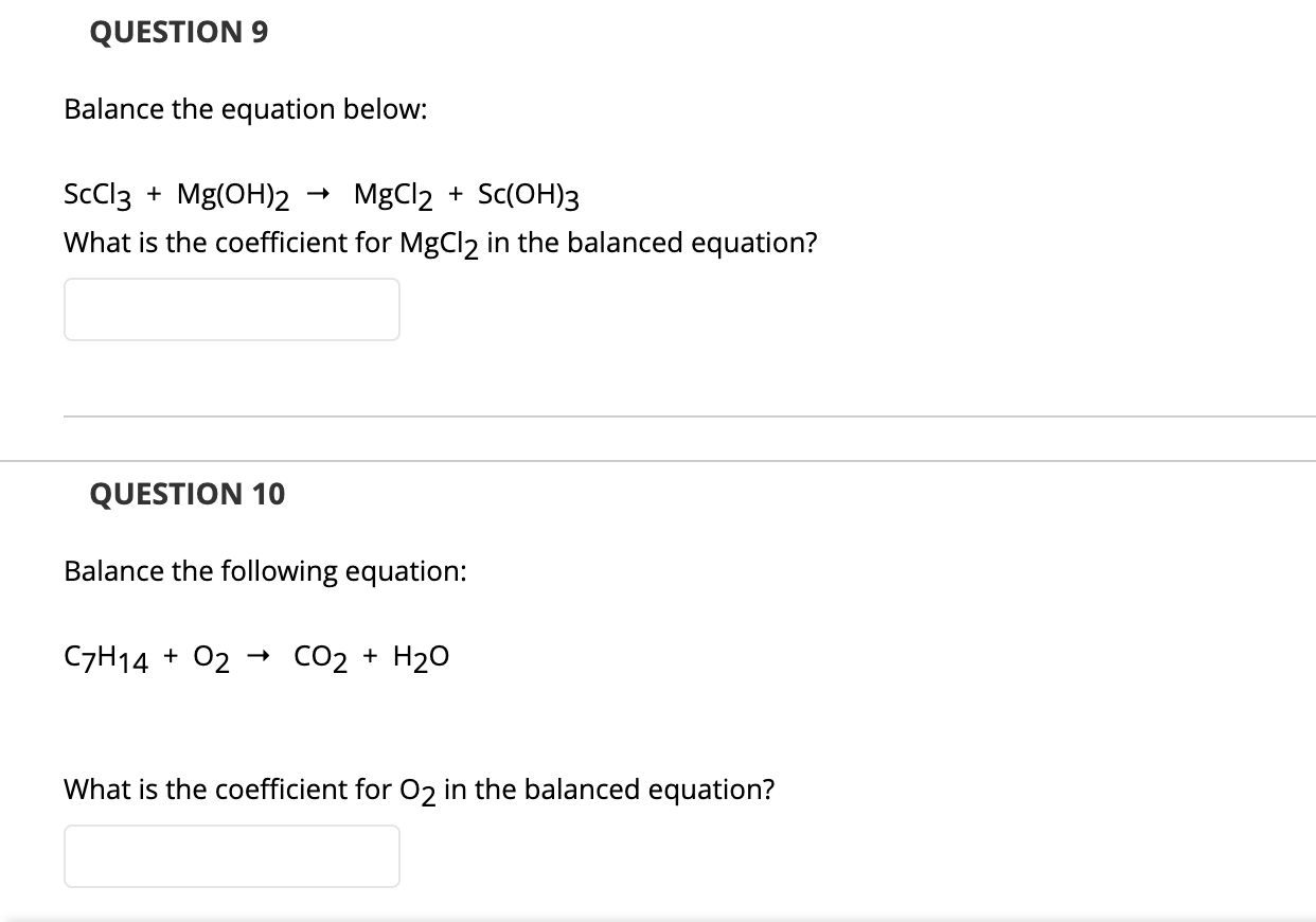 Solved Balance the equation below: ScCl3 + Mg(OH)2 → | Chegg.com