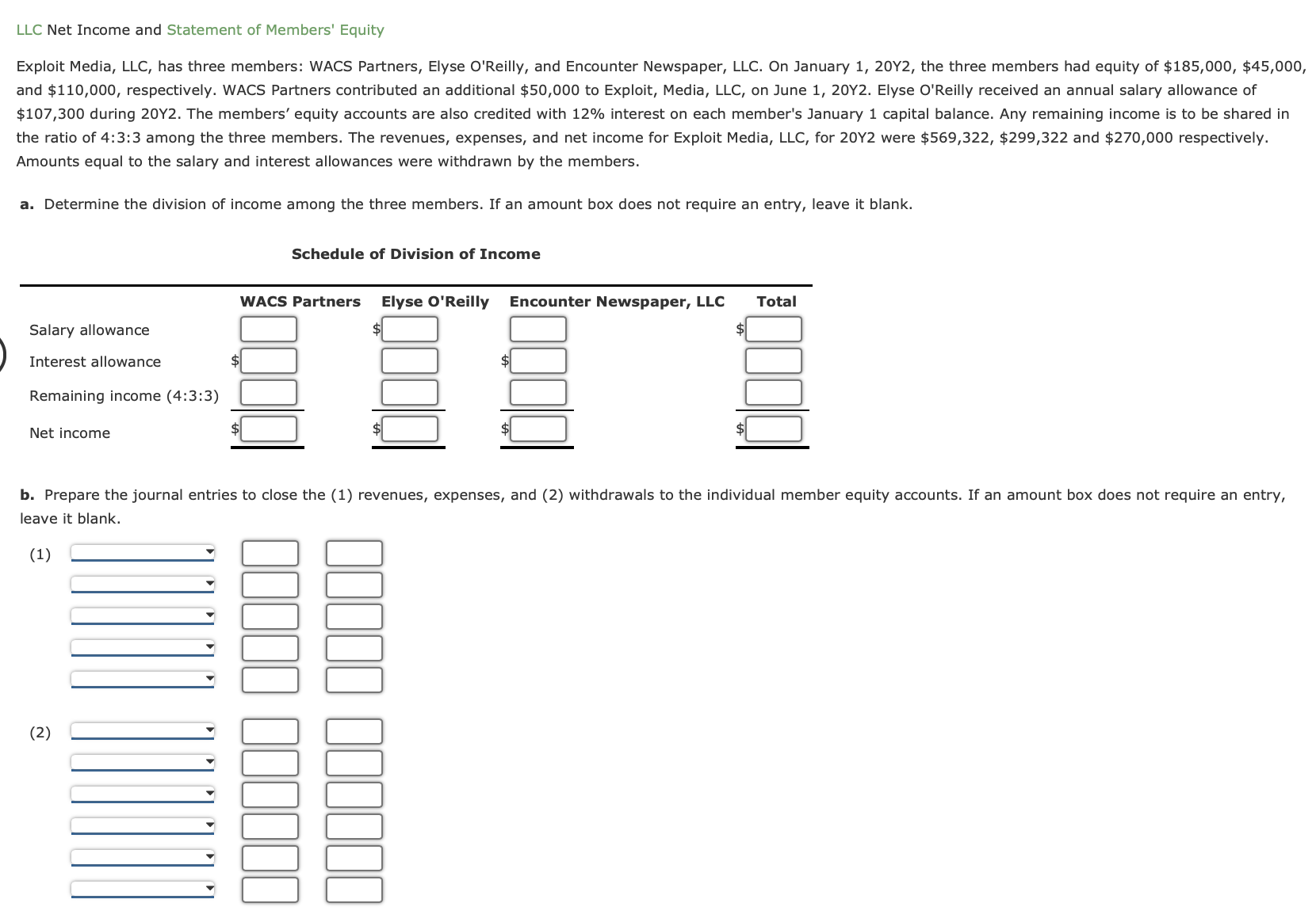 Solved LLC Net Income and Statement of Members' Equity | Chegg.com