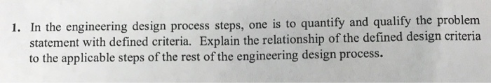 Solved 1. In the engineering design process steps, one is to | Chegg.com
