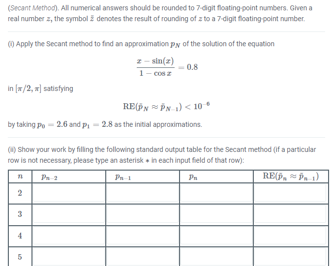 Solved (Secant Method). All numerical answers should be | Chegg.com