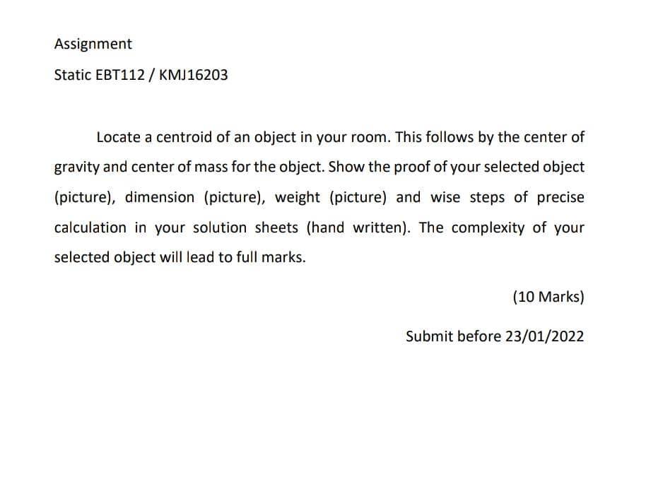 Solved Assignment Static EBT112 / KMJ16203 Locate a centroid | Chegg.com