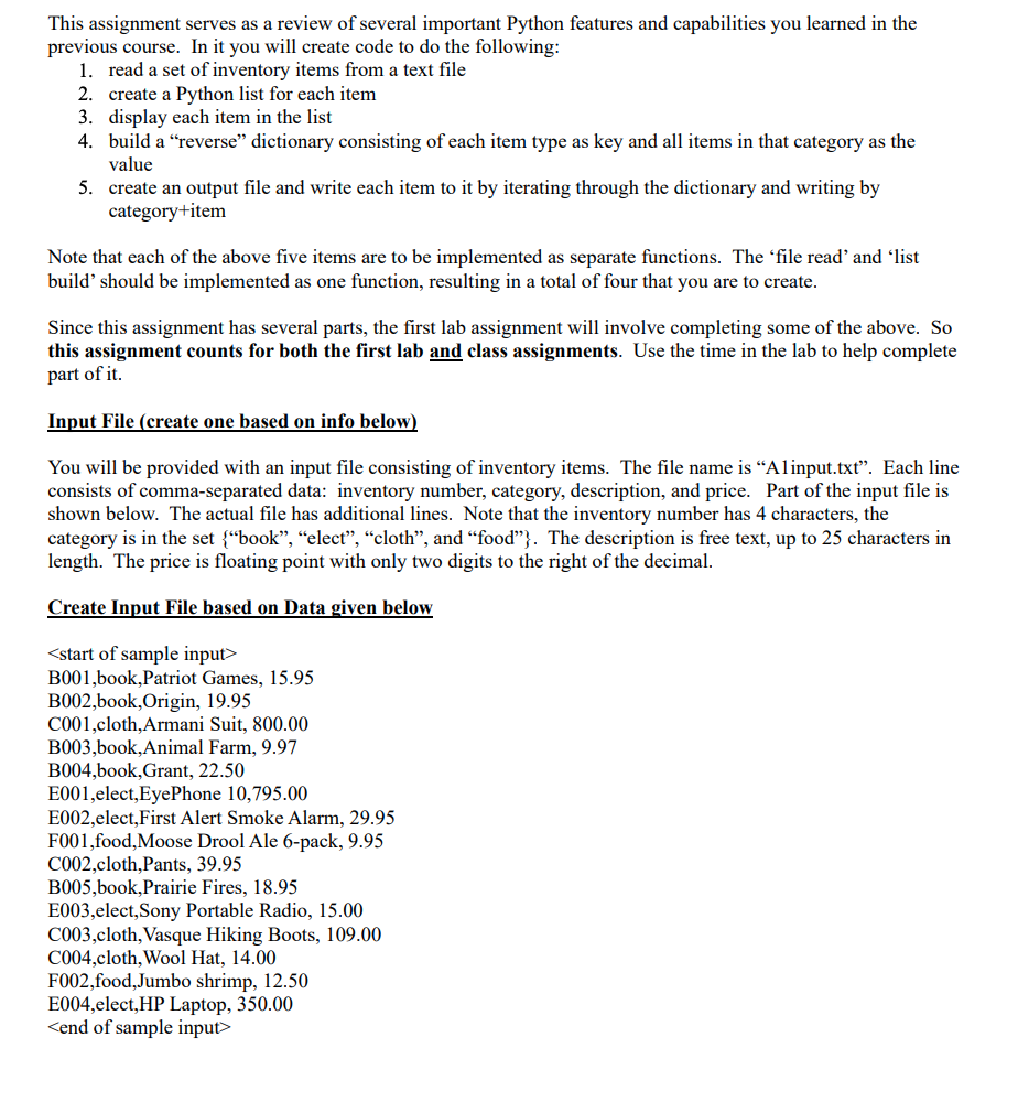 Solved This assignment serves as a review of several | Chegg.com