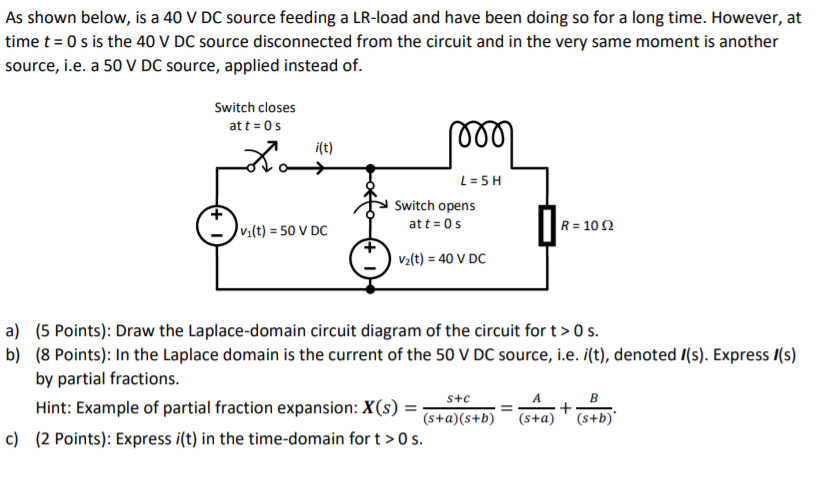 Solved As shown below, is a 40 V DC source feeding a LR-load | Chegg.com