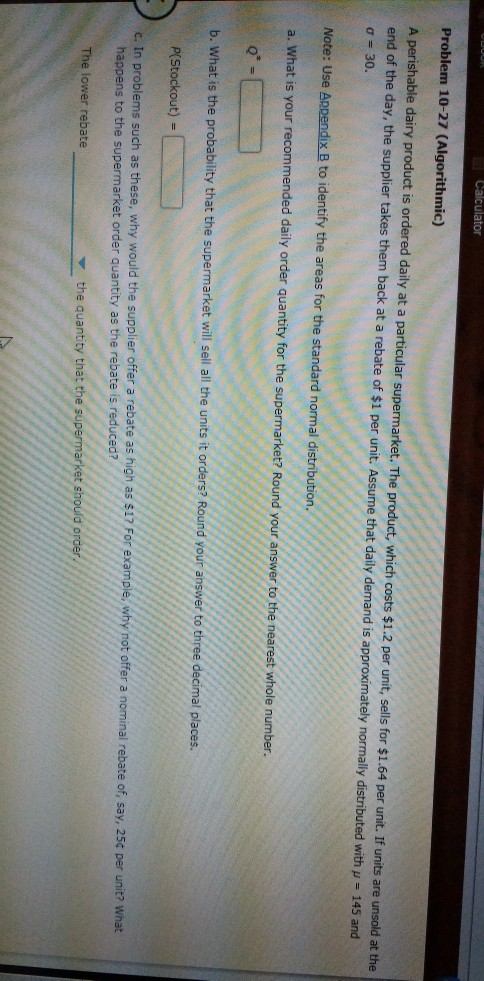 Solved Calculator Problem 10-27 (Algorithmic) A perishable | Chegg.com