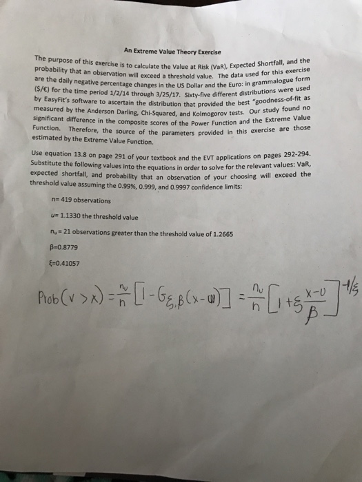 An Extreme Value Theory Exercise The purpose of this | Chegg.com