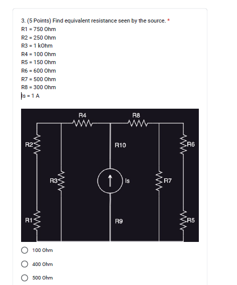 Solved 3. (5 Points) Find equivalent resistance seen by the | Chegg.com