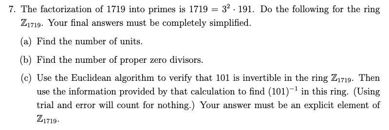 Solved == 7. The factorization of 1719 into primes is 1719 = | Chegg.com