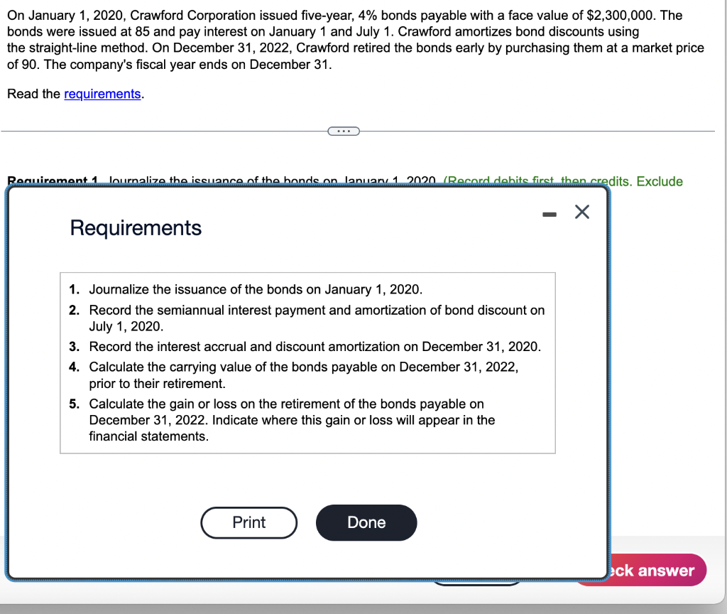 Solved On January 1,2020 , Crawford Corporation issued | Chegg.com