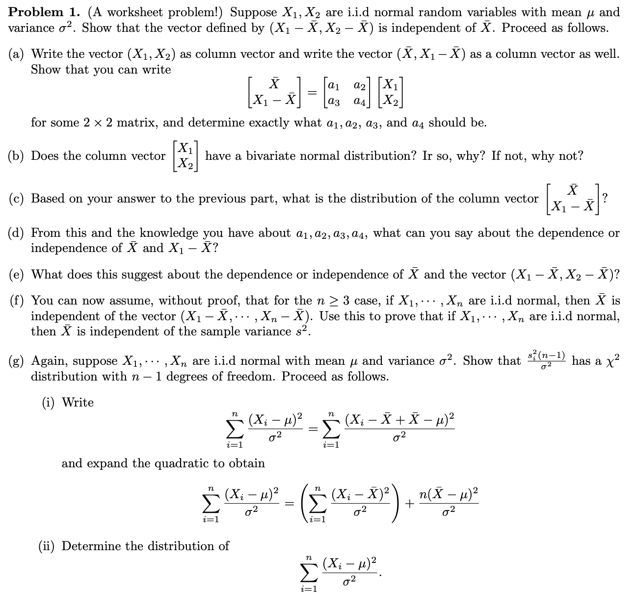 Solved Problem 1. (A worksheet problem!) Suppose X1,X2 are | Chegg.com
