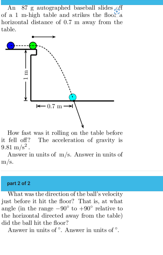 Solved An 87 ﻿g autographed baseball slides roff of a 1 ﻿m | Chegg.com