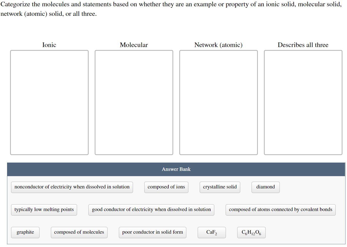 Solved Categorize the molecules and statements based on | Chegg.com