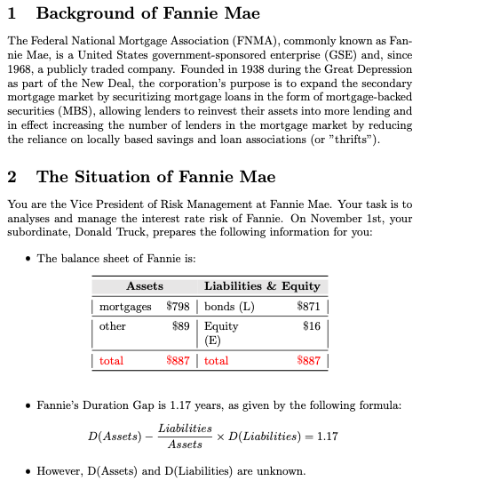 1 Background of Fannie Mae The Federal National | Chegg.com