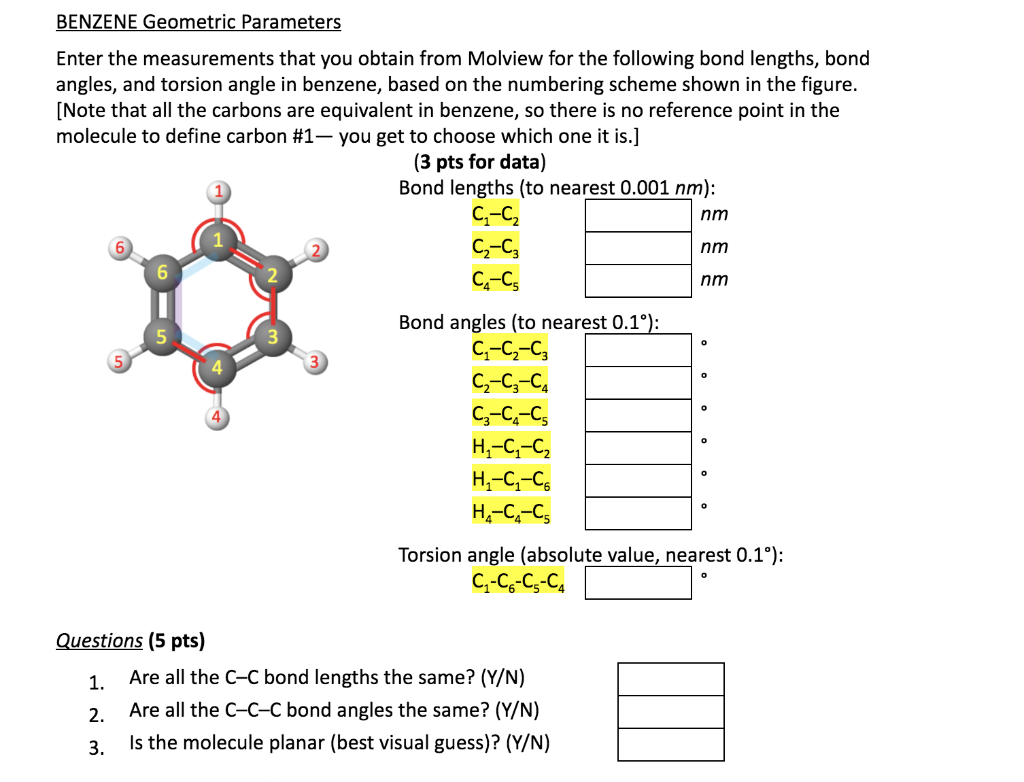 Solved BENZENE Geometric Parameters Enter the measurements | Chegg.com