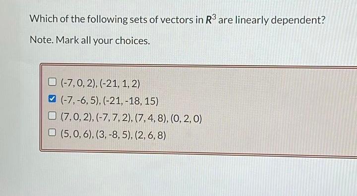 Solved Which of the following sets of vectors in R3 are | Chegg.com