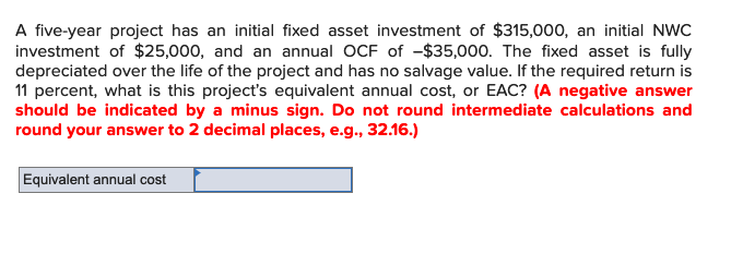 Solved A five-year project has an initial fixed asset | Chegg.com