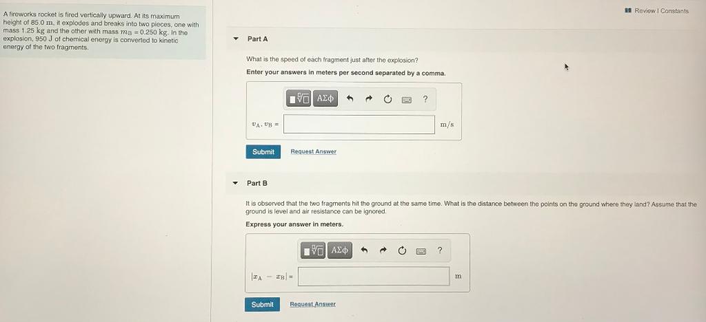 Solved A Review Constants A fireworks rocket is fired | Chegg.com