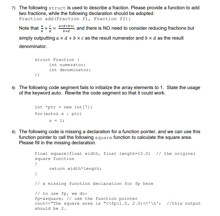 Solved 7) The following struct is used to describe a | Chegg.com