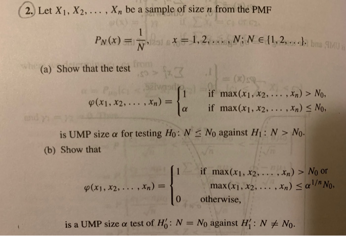 2., Let Xi, X2,.. , Xn be a sample of size n from the | Chegg.com