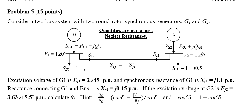 Solved Problem 5 (15 points) Consider a two-bus system with | Chegg.com