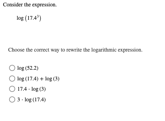 Solved Consider the expression. log (17.4%) Choose the | Chegg.com