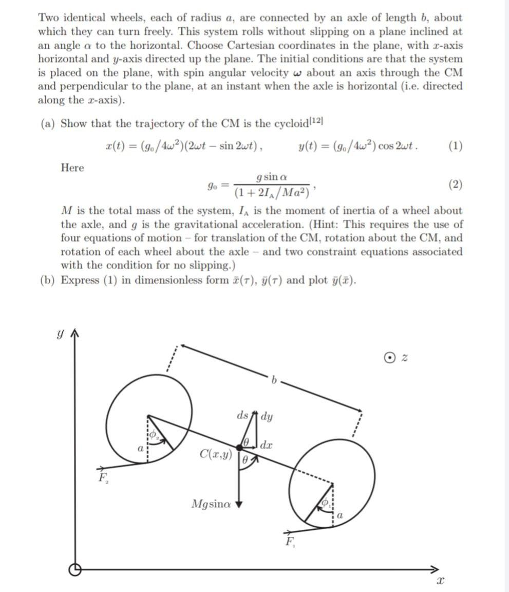 Solved Two identical wheels, each of radius a, are connected | Chegg.com
