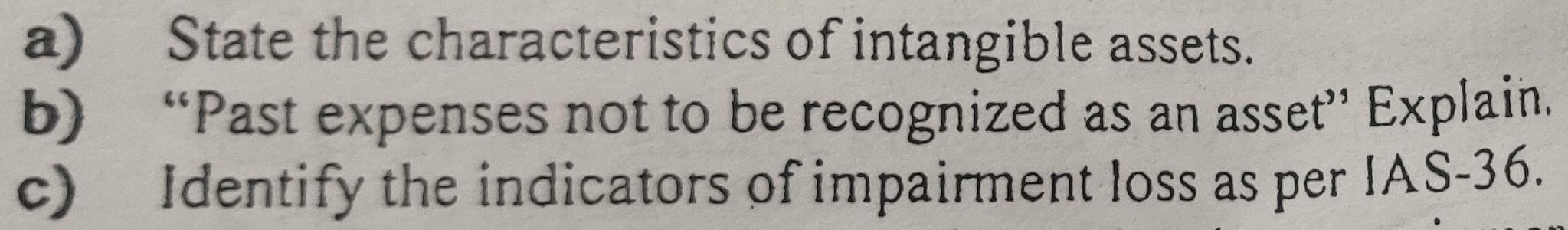a) State the characteristics of intangible assets. b) | Chegg.com
