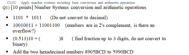 Solved CLO1: Apply number systems including base conversion | Chegg.com