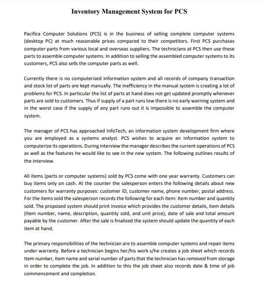 Solved Inventory Management System for PCS Pacifica Computer | Chegg.com