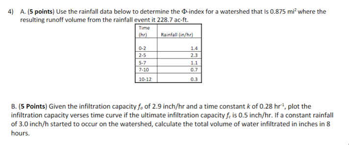 Solved 4) A. (5 points) Use the rainfall data below to | Chegg.com