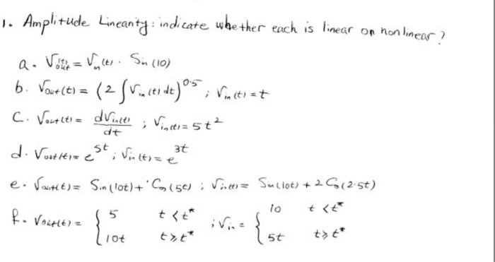 Solved Amplitude Linearity: indicate whether each is linear | Chegg.com