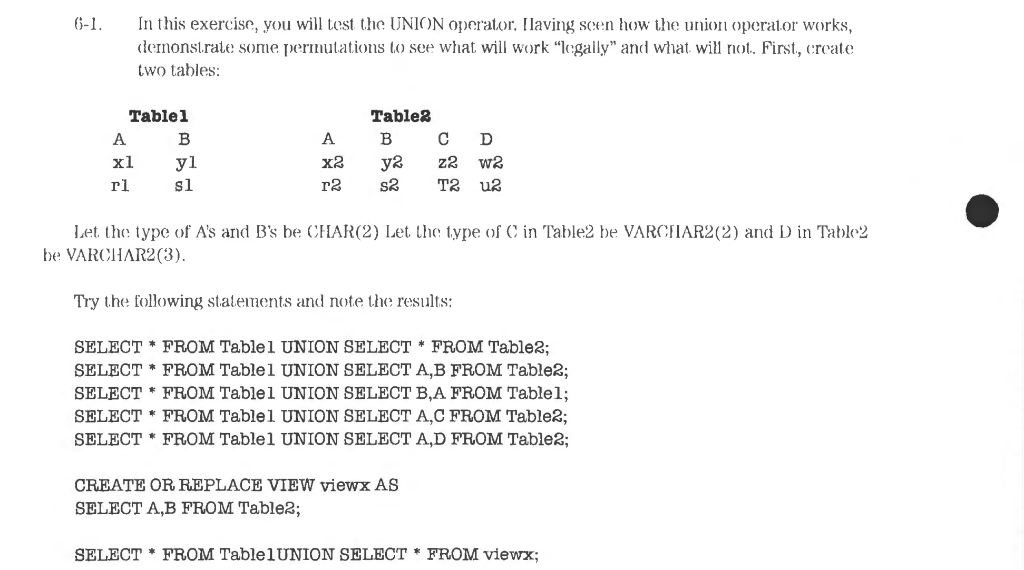 Solved 6-1. In this exercise, you will test the UNION | Chegg.com