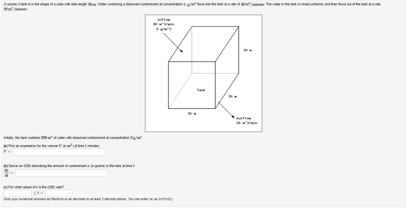 Solved (3 points) A tank is in the shape of a cube with side | Chegg.com