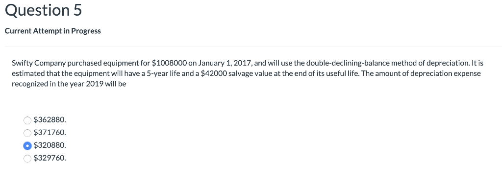 Solved Question 5 Current Attempt in Progress Swifty Company | Chegg.com
