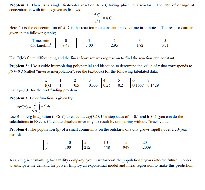 Solved dCA. Problem 1: There is a single first-order | Chegg.com