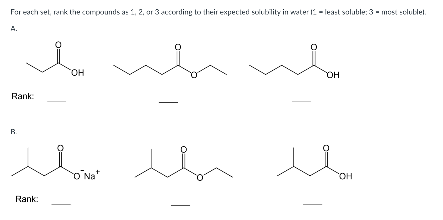 Solved For each set, rank the compounds as 1, 2, ﻿or 3 | Chegg.com