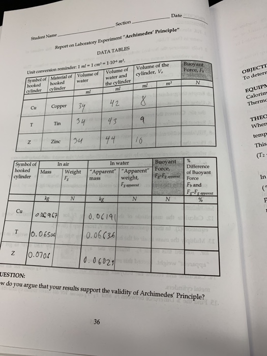 Solved Date Section Student Name Report on Laboratory | Chegg.com
