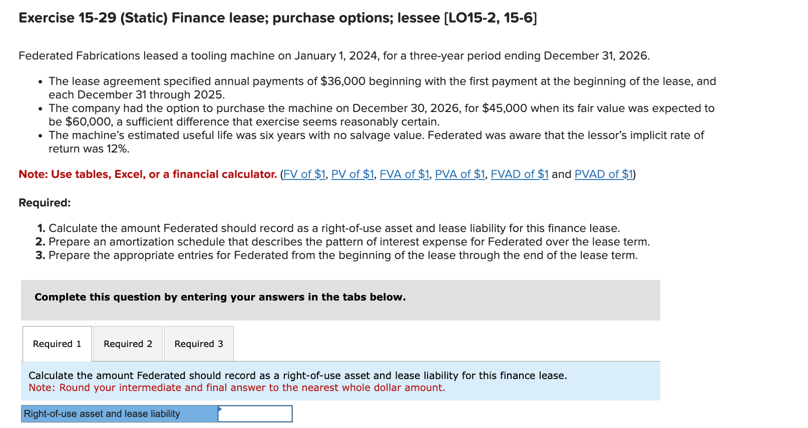 Solved Exercise 15-29 (Static) Finance lease; purchase | Chegg.com