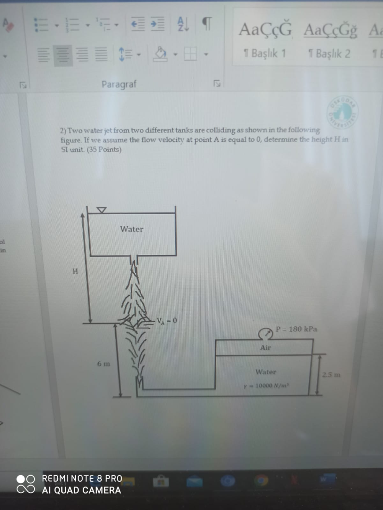 Solved Two water jet from two different tanksare colliding | Chegg.com