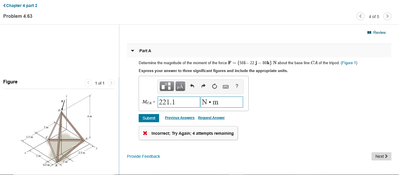 Solved Mca = 221.1 N•m Submit Previous Answers Request | Chegg.com